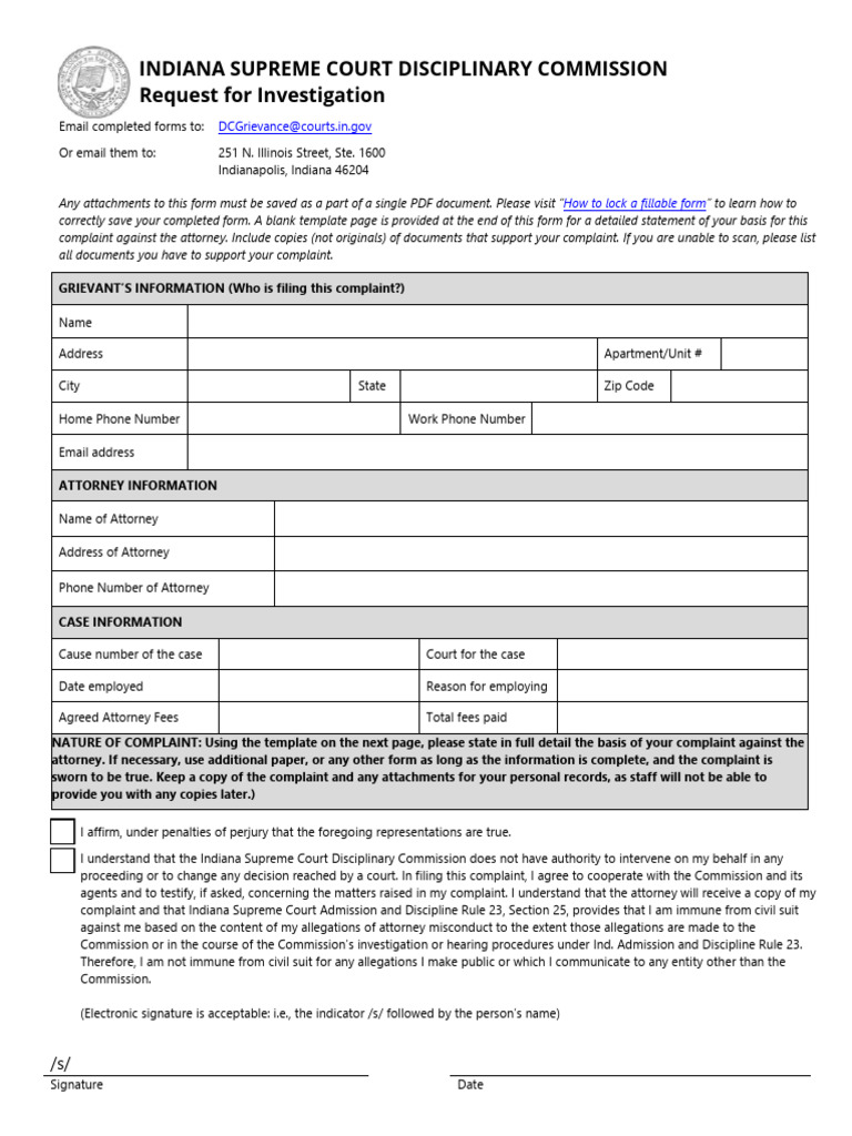 Request for Investigation Form | PDF | Complaint | Lawyer