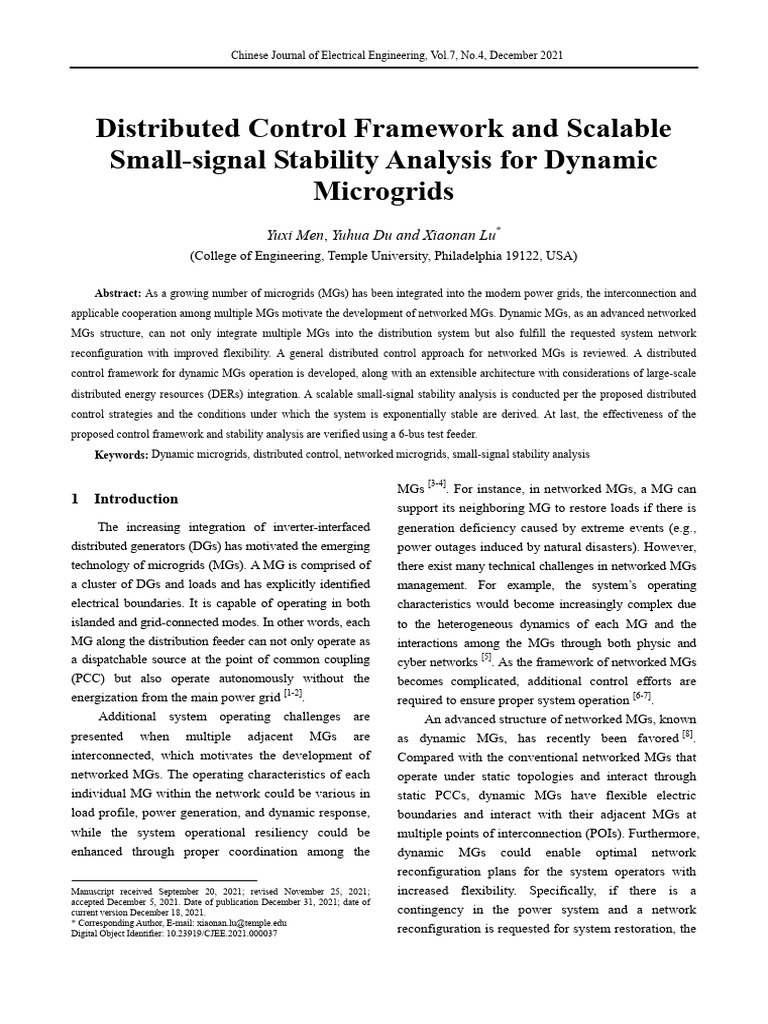 Distributed Control Framework and Scalable Small-Signal Stability ...