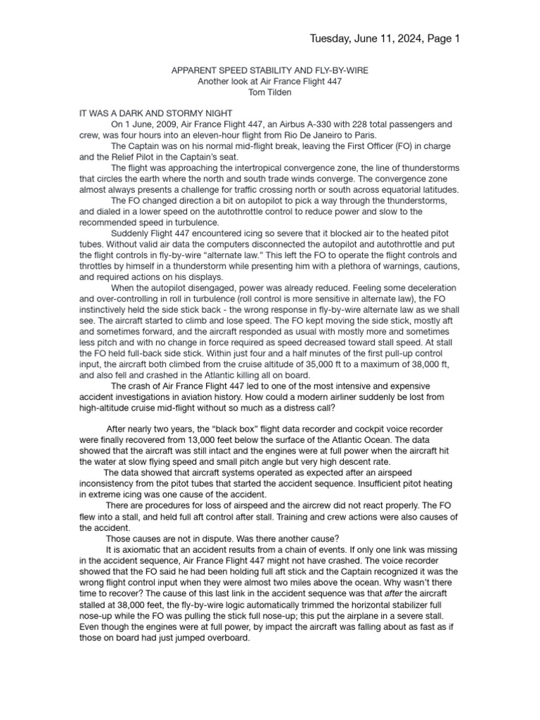 Apparent Speed Stability and Fly-By-Wire | PDF | Flight Control ...