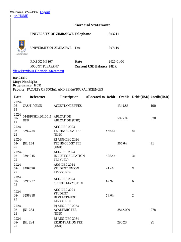 University of Zimbabwe Student Registration - StudentDetails | PDF