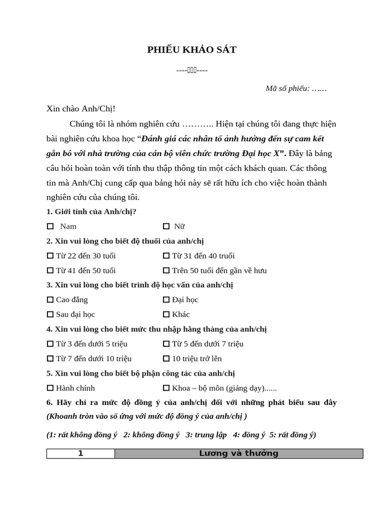 PHIẾU KHẢO SÁT 2 | PDF