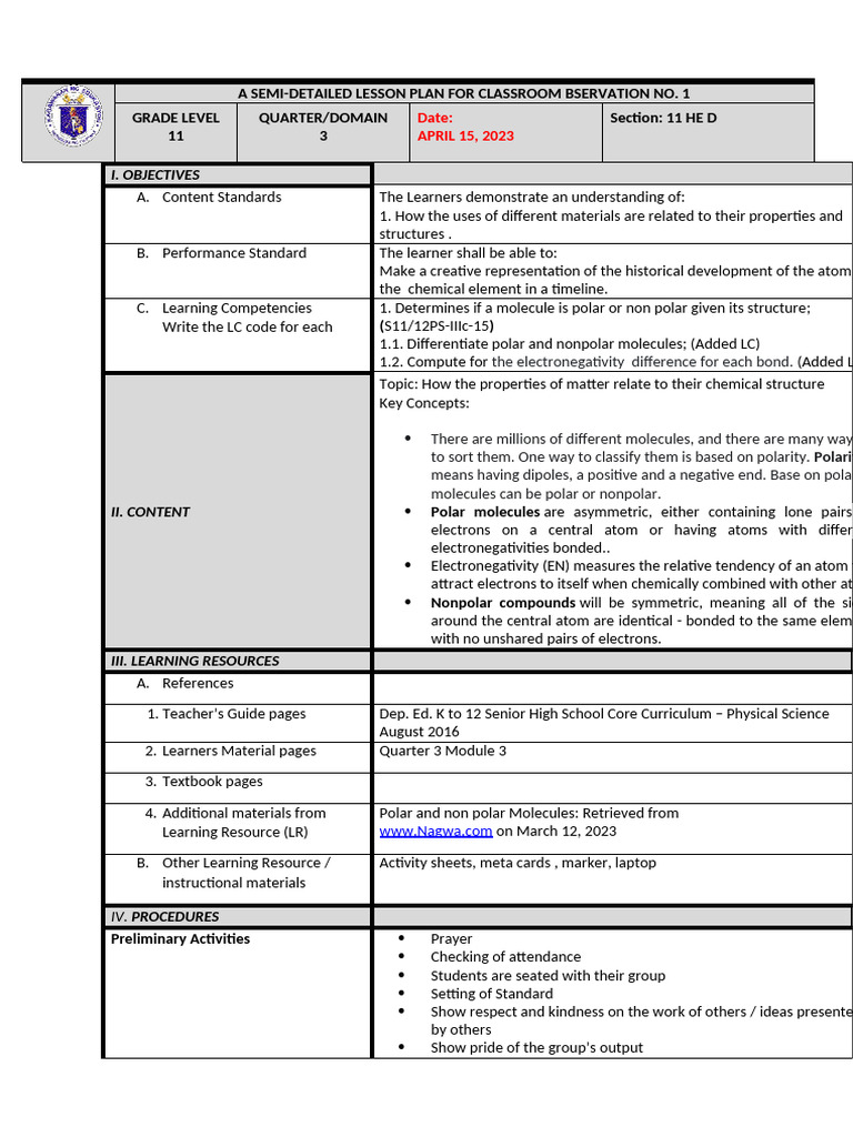 3RD-QTR-LP_CO_madrazo | PDF | Chemical Polarity | Chemical Bond