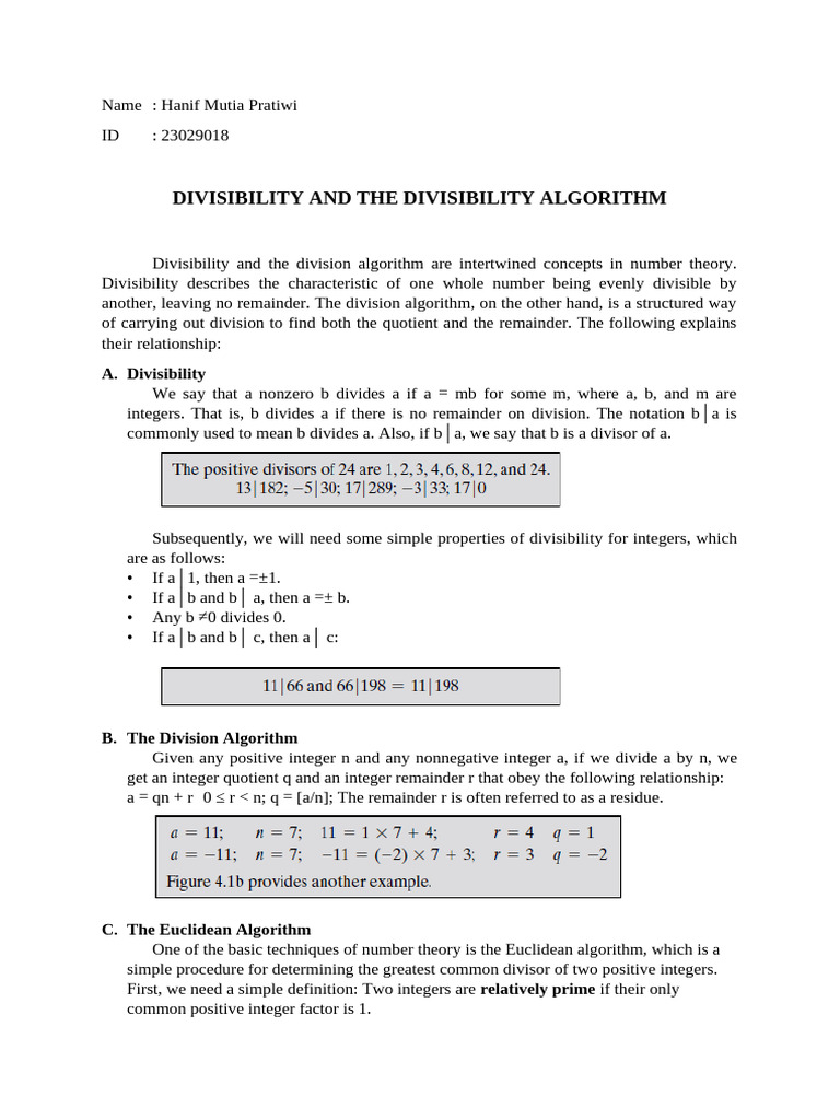 DIVISIBILITY AND THE DIVISIBILITY ALGORITHM | PDF | Division (Mathematics) | Arithmetic