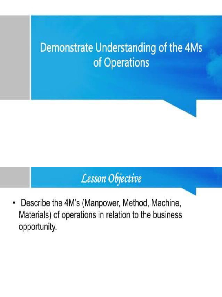 Demonstrate Understanding of The 4 Ms of Operations | PDF