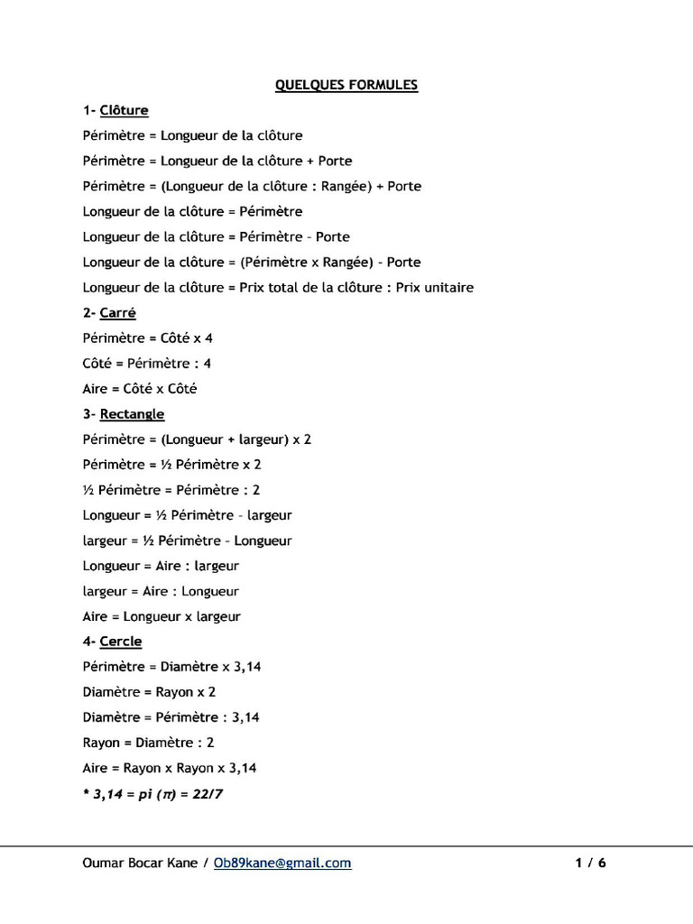 Formules Mathématiques | PDF