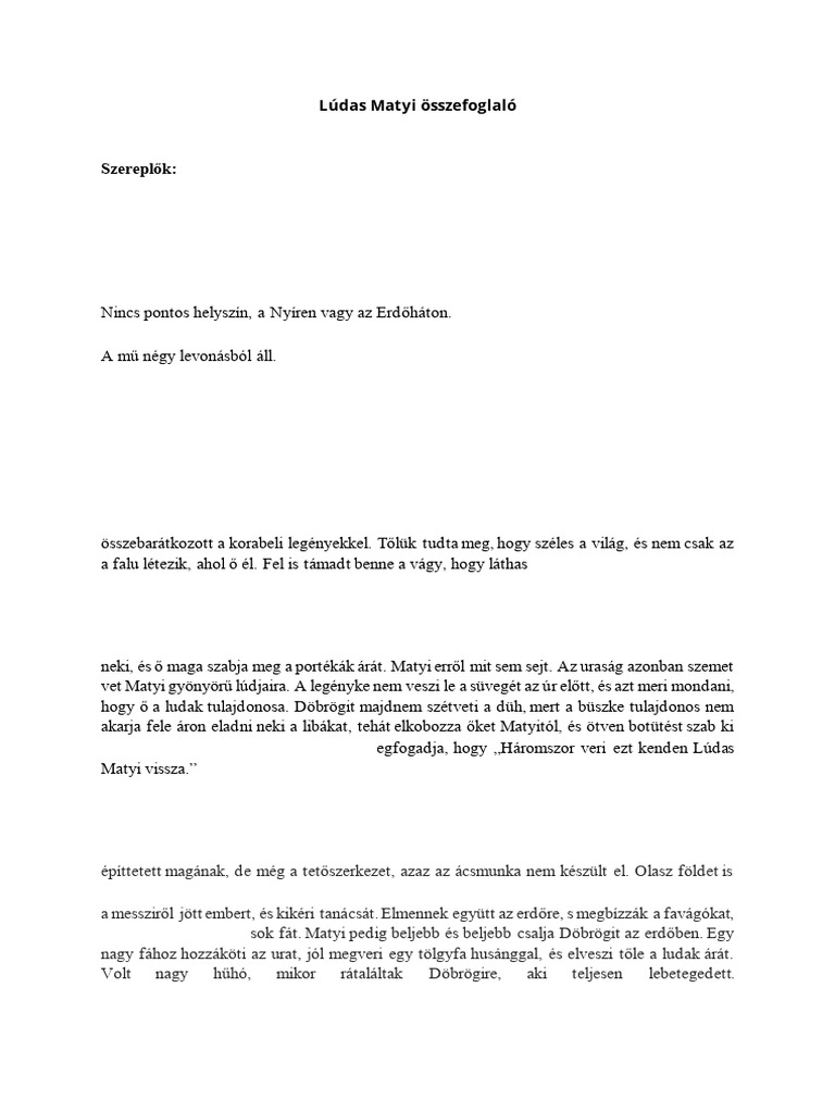 Lúda Matyi Összefoglaló | PDF