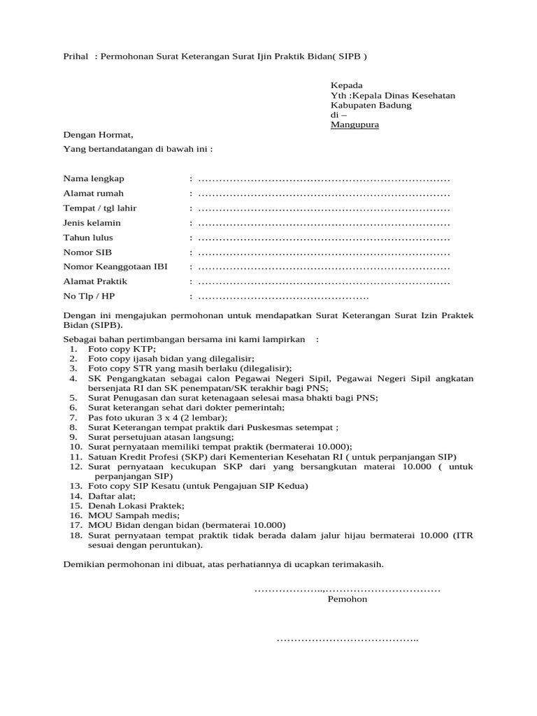 Surat Keterangan SIP Bidan Mandiri | PDF