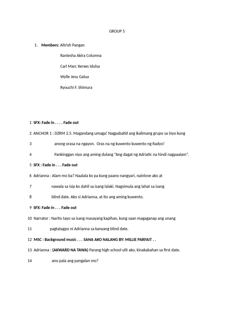 Filipino Pang Radyo Na Iskrip Group 5 | PDF