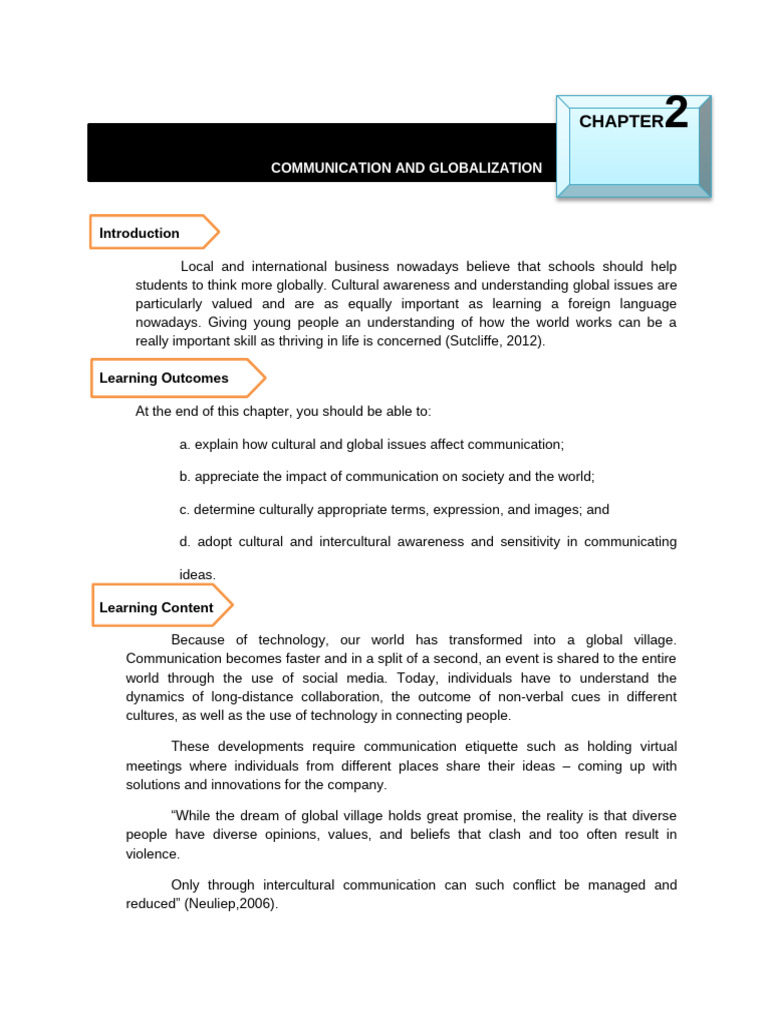 GEC 4 Chapter 2 COMMUNICATION AND GLOBALIZATION | PDF | Nonverbal Communication | Communication