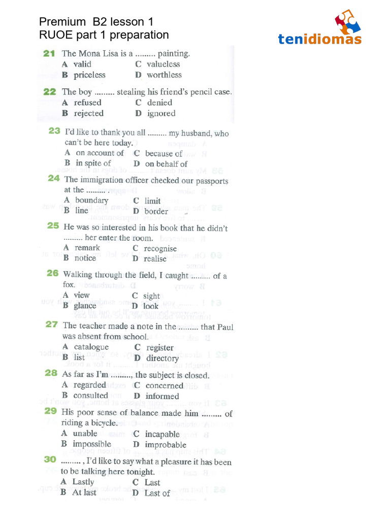 Homework Premium B2 Lesson 1 | PDF