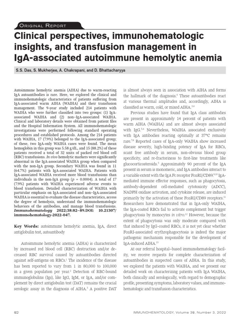 Clinical Perspectives, Immunohematologic Insights, and Transfusion ...