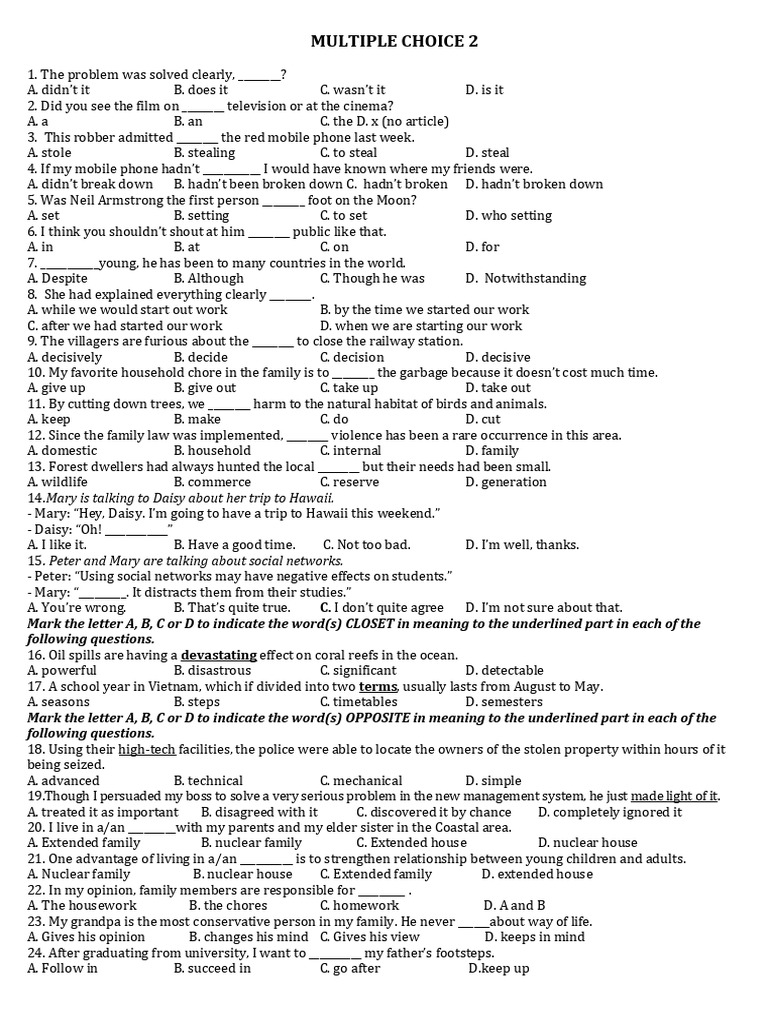 2000 Mutiple Choice Sentences | PDF | Adolescence | Etiquette