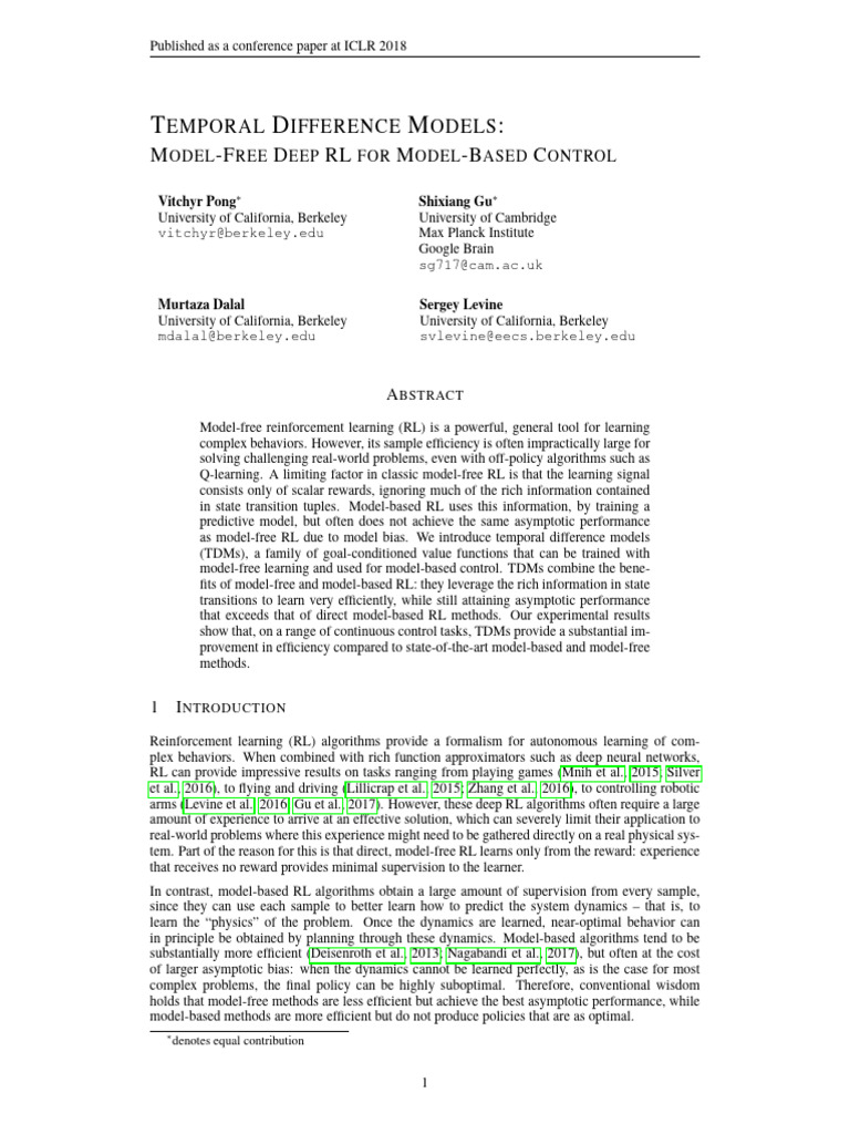 Temporal Difference Models - Model-Free Deep RL For Model-Based Control ...