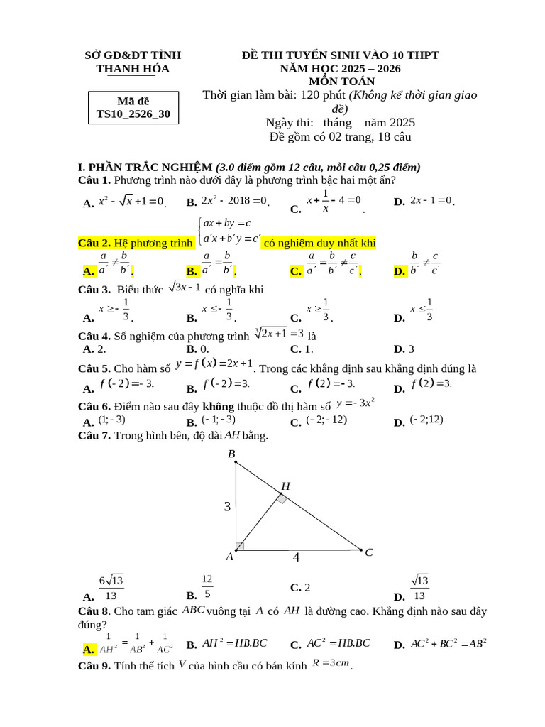 ĐỀ SỐ 03 - TS.10-2526 | PDF