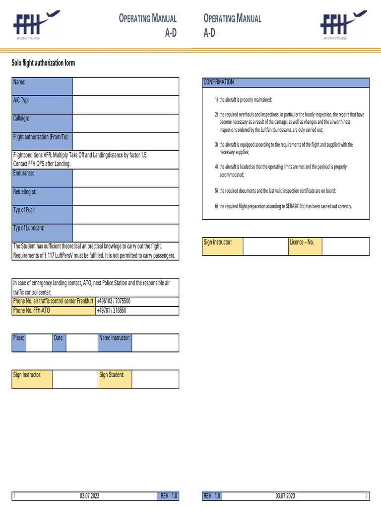 Appendix 01 Solo Flight Authorisation Form REV 1.0 | PDF | Transport Safety | Aviation Safety
