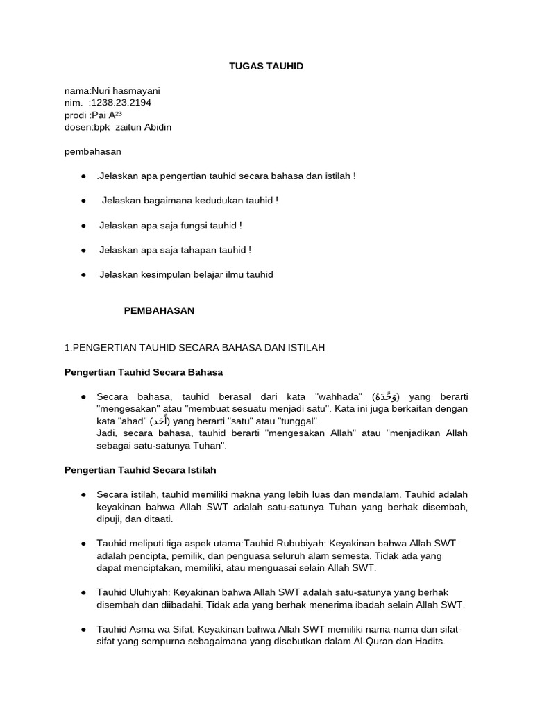 Tugas Tauhid Nuri Hasmayani | PDF