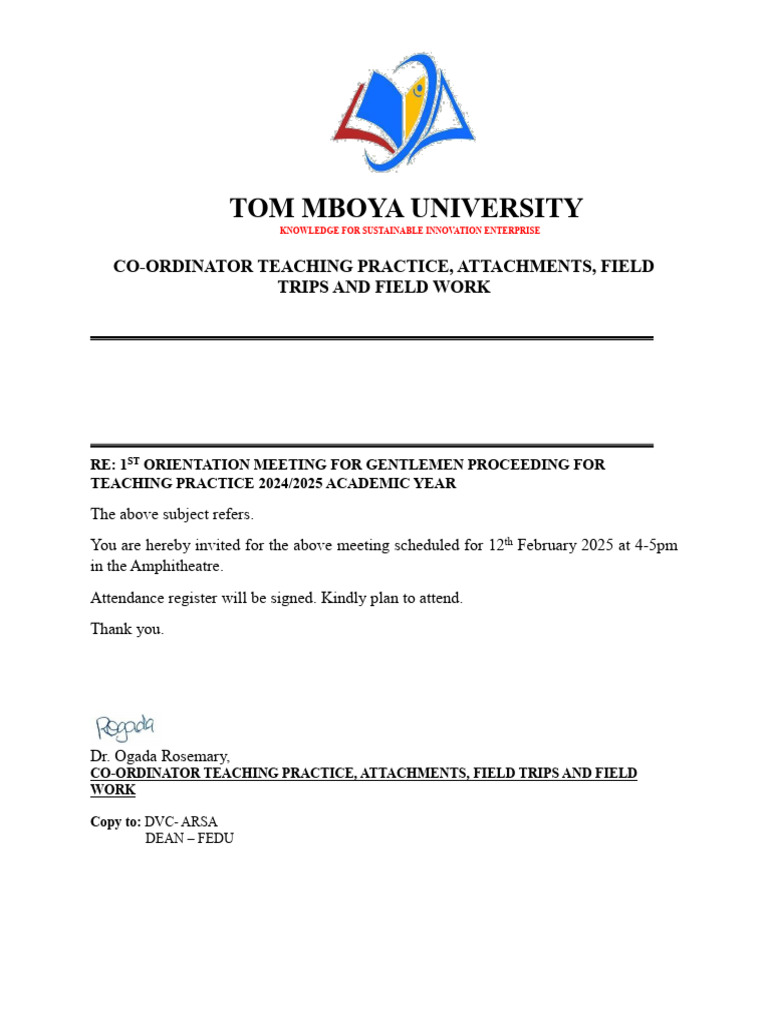 Orientation Meeting for Teaching Practice | PDF