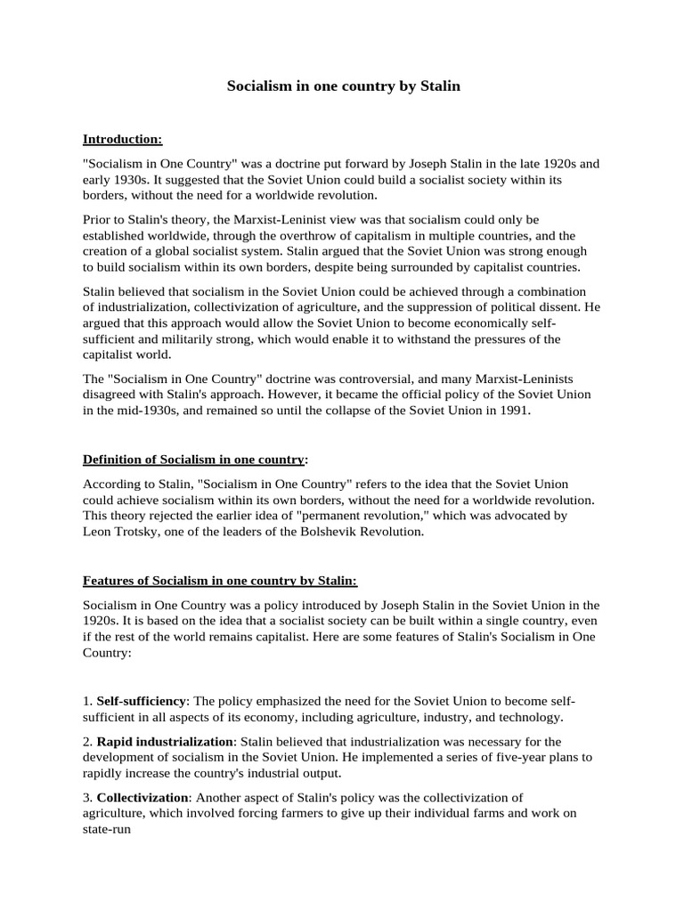 Stalin's Socialism in One Country Explained | PDF | Socialism | Joseph ...