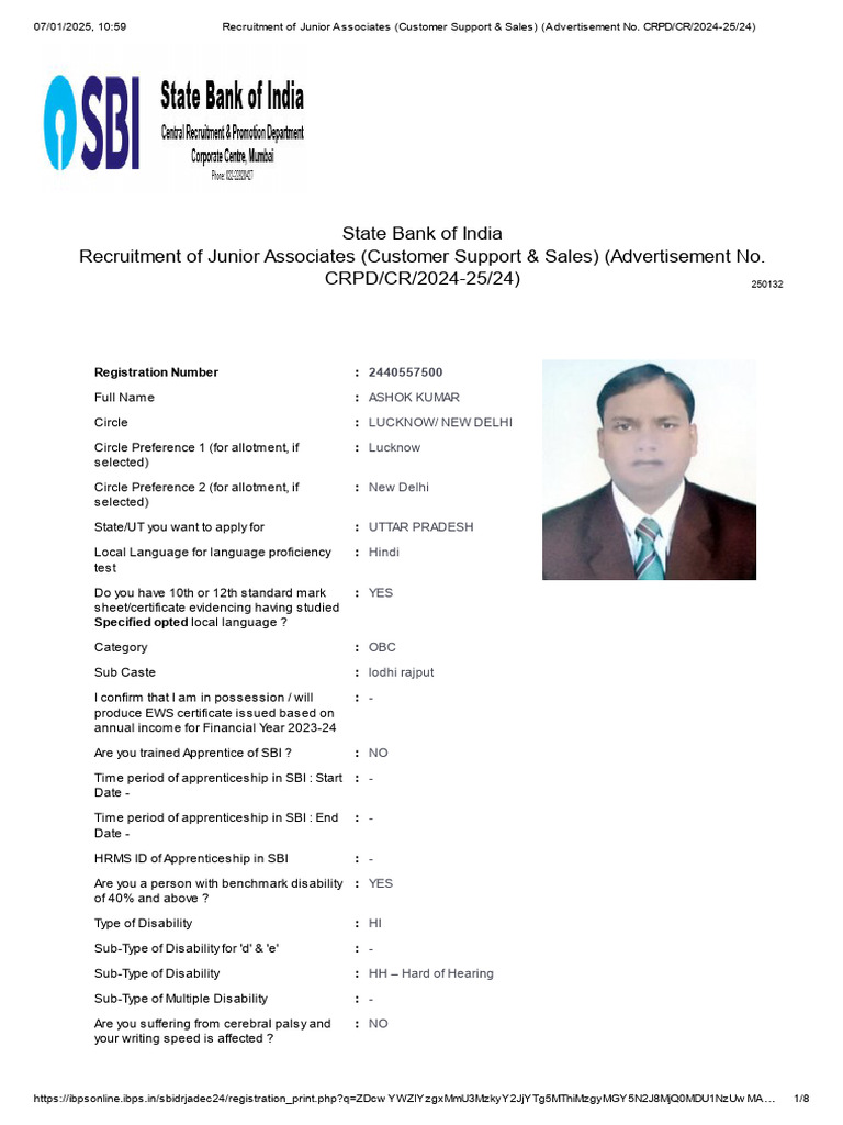 SBI Junior Associate Application 2025 | PDF