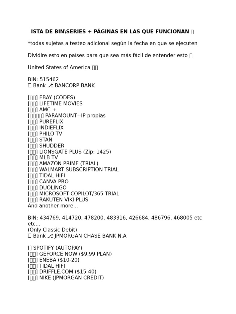 Lista de Bins Con Pages | PDF | Online Services | Companies