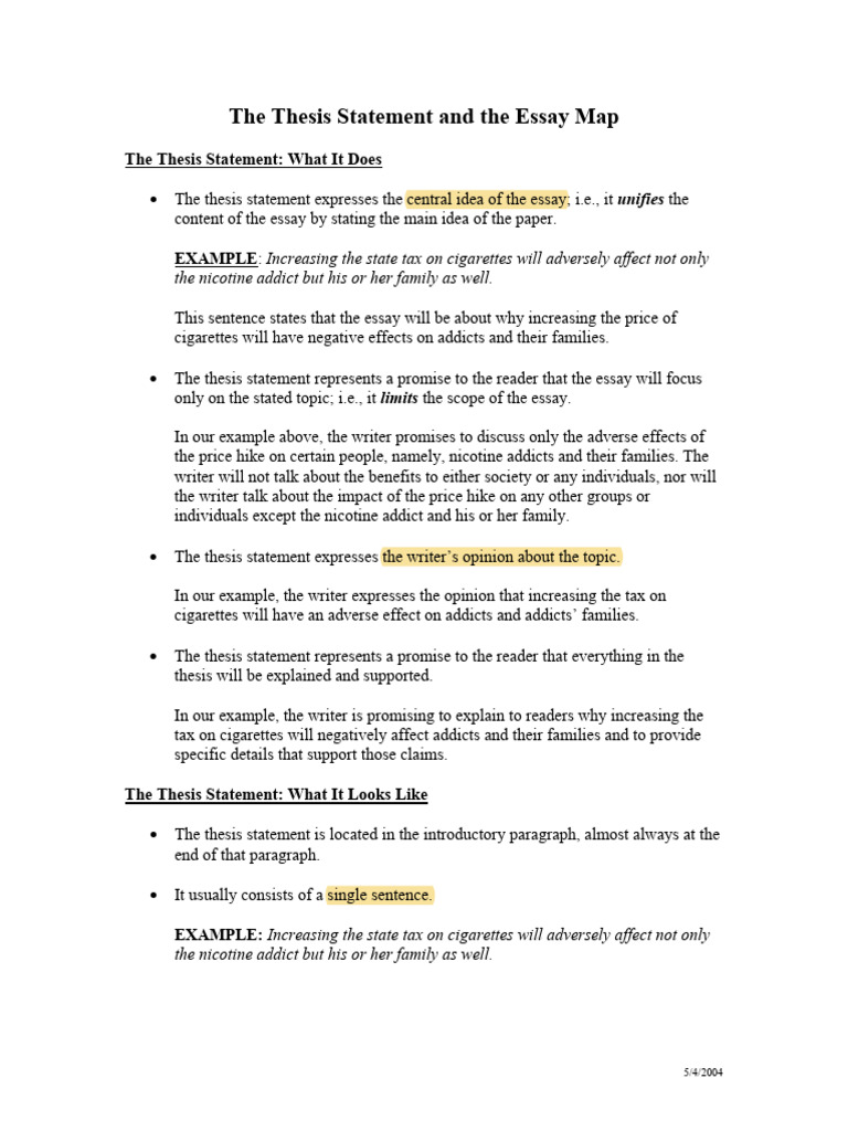Thesis Statement Essay Map Handout | PDF | Essays | Cigarette