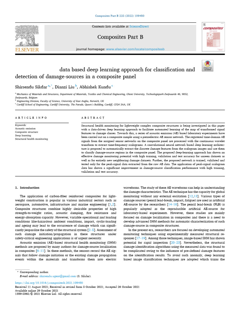2022, Shirsendu Sikdar, Acoustic Emission Data Based Deep Learning Approach For Classification ...