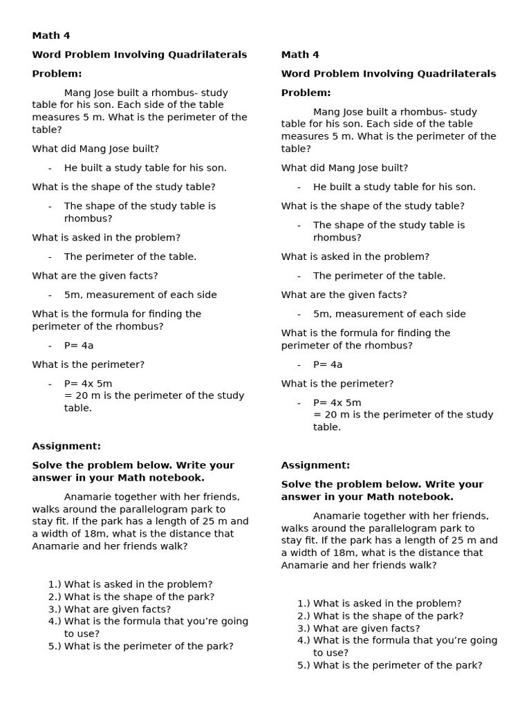 Math 4 Problem Solving Involving Quadrilaterals | PDF | Euclid ...