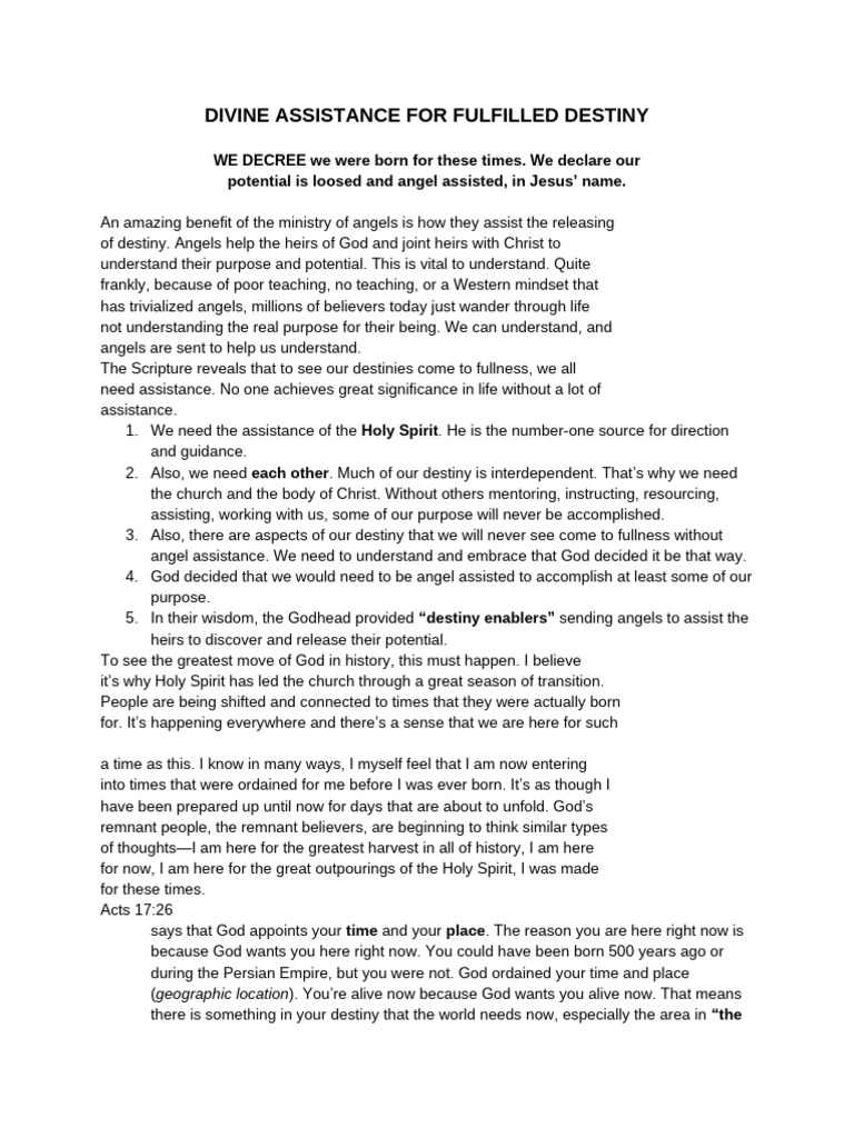 Divine Assistance For Fulfilled Destiny | PDF | Holy Spirit | Angel