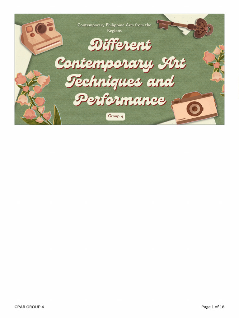 Different Contemporary Art Techniques and Performance CPAR Ppt. GROUP 4 | PDF