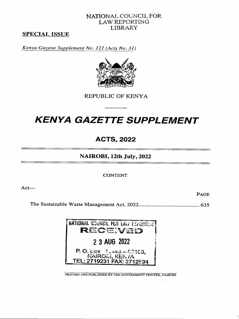 Kenya Sustainable Waste Management Act | PDF | Waste Management | Waste
