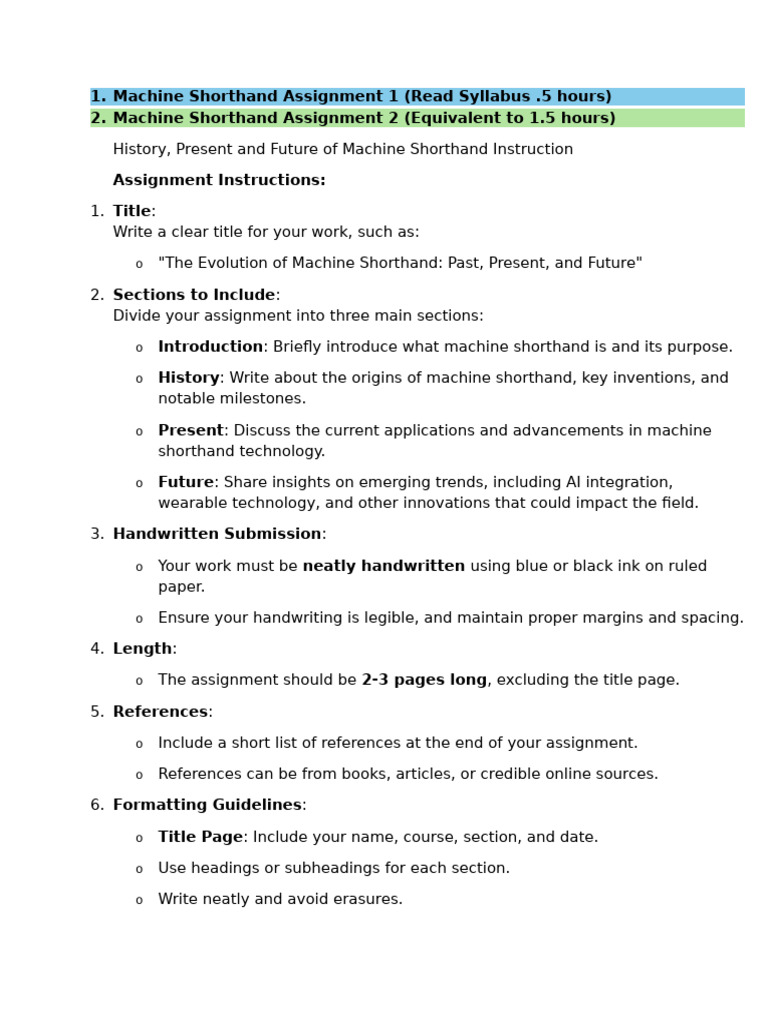 Machine Shorthand Assignment Week 1 Complete | PDF