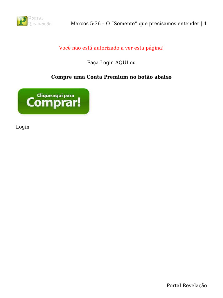 Marcos 5_36 – O “Somente” Que Precisamos Entender | PDF