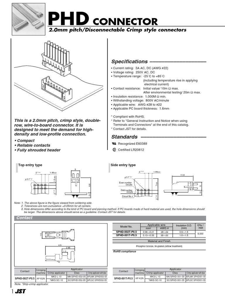 PHD 2mm pitch Disconnectable Crimp style connector | PDF | Electrical ...