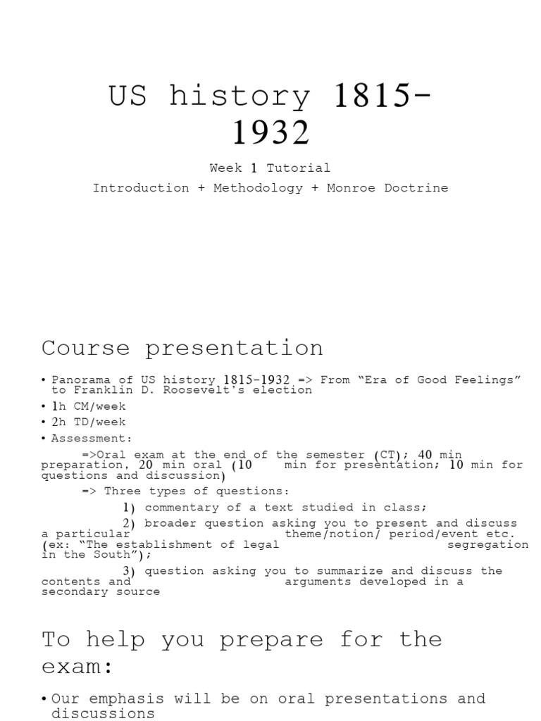 Week 1 US History 1815 1932 Introduction and Monroe | PDF | The United ...