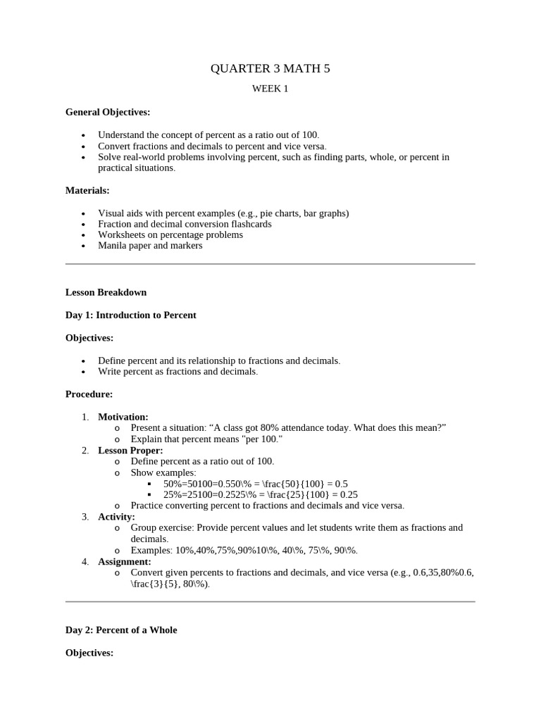 Quarter 3 Math 5 | PDF | Percentage | Decimal