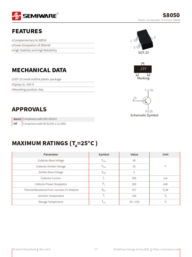 S8050-transistor-datasheet | PDF | Bipolar Junction Transistor ...