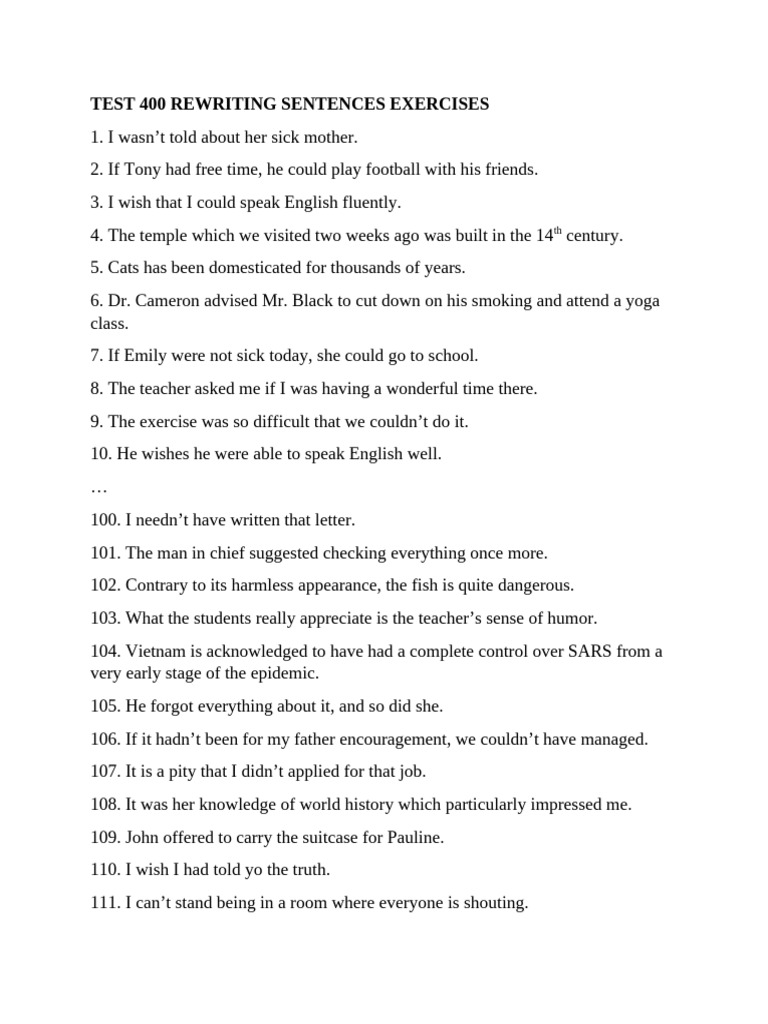 Test 400 Rewriting Sentences Exercises | PDF
