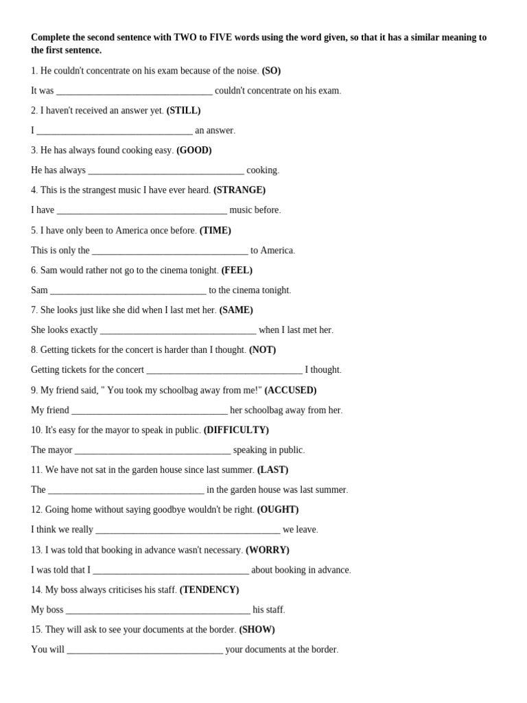 Sentence Transformation Sheet | PDF