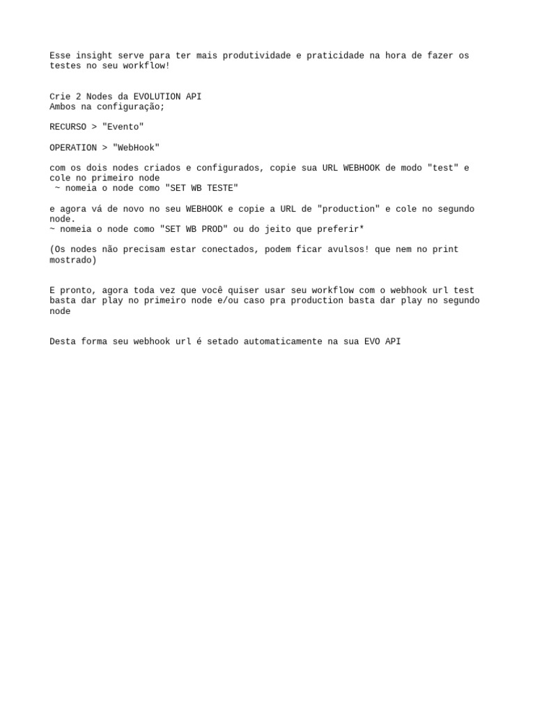 Como Setar URL WEBHOOK Na Evolution Sem Sair Do N8N | PDF