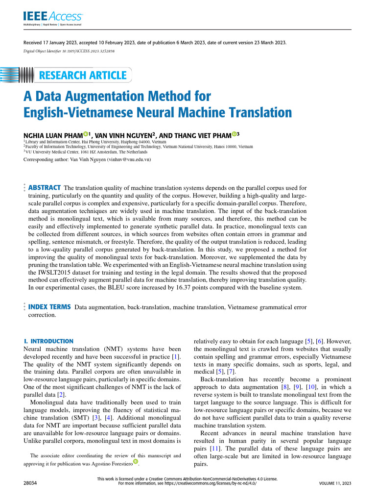 A Data Augmentation Method For English-Vietnamese Neural Machine ...
