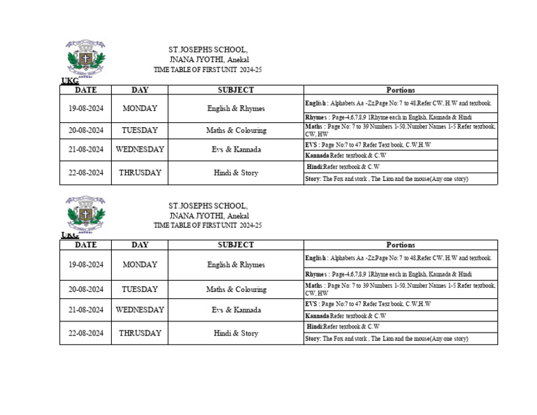 Time Table Fa 1 for Lkg Ukg and Prekg (副本) 2 | PDF | Educational ...