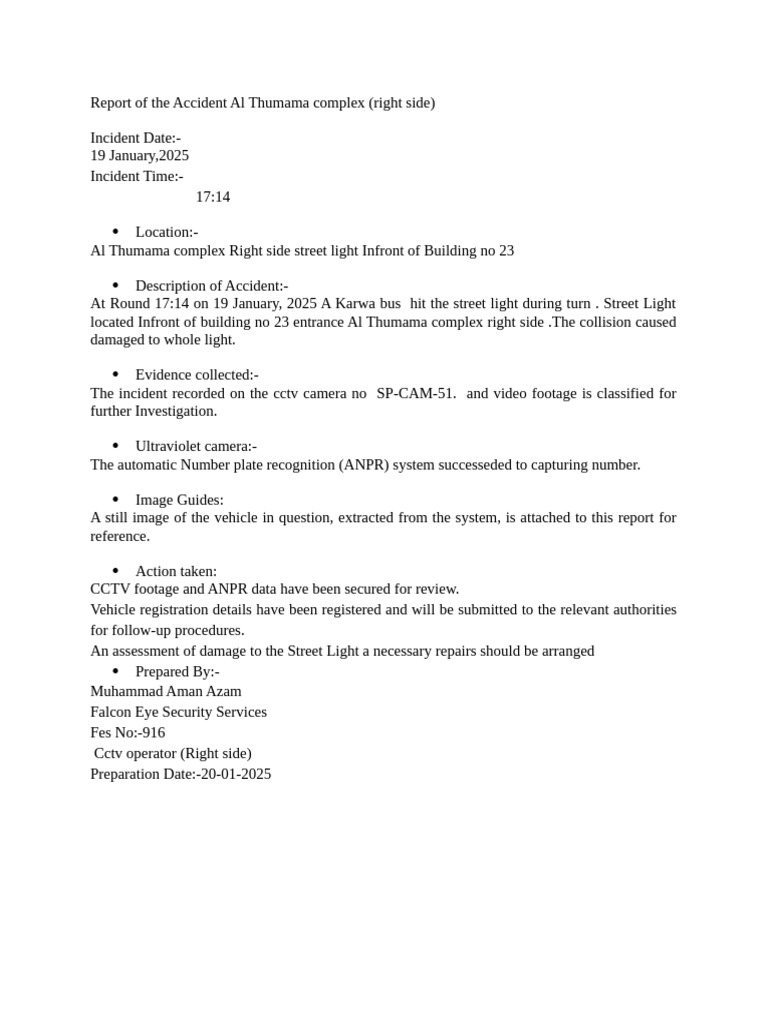 Falcon Eye ANPR Incident Report | PDF