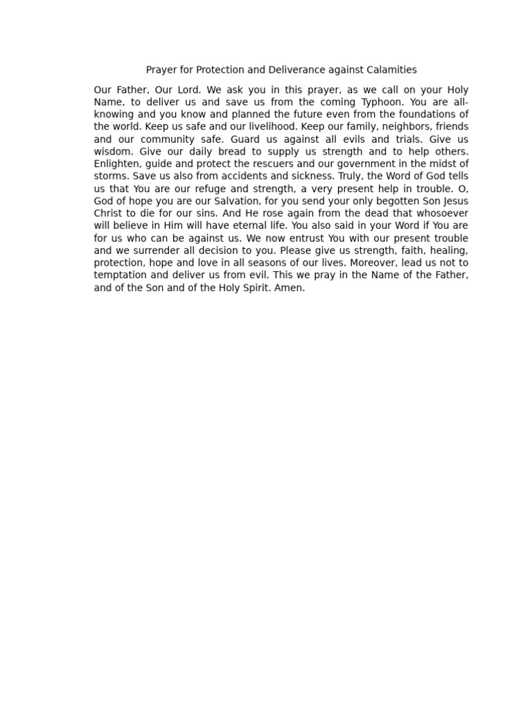 Prayer For Protection and Deliverance Against Calamities | PDF