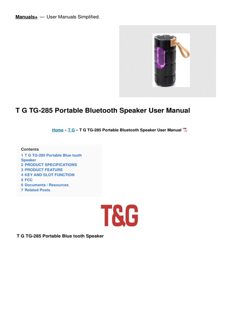 tg-285-portable-bluetooth-speaker-manual | PDF | Bluetooth | Electromagnetic Interference