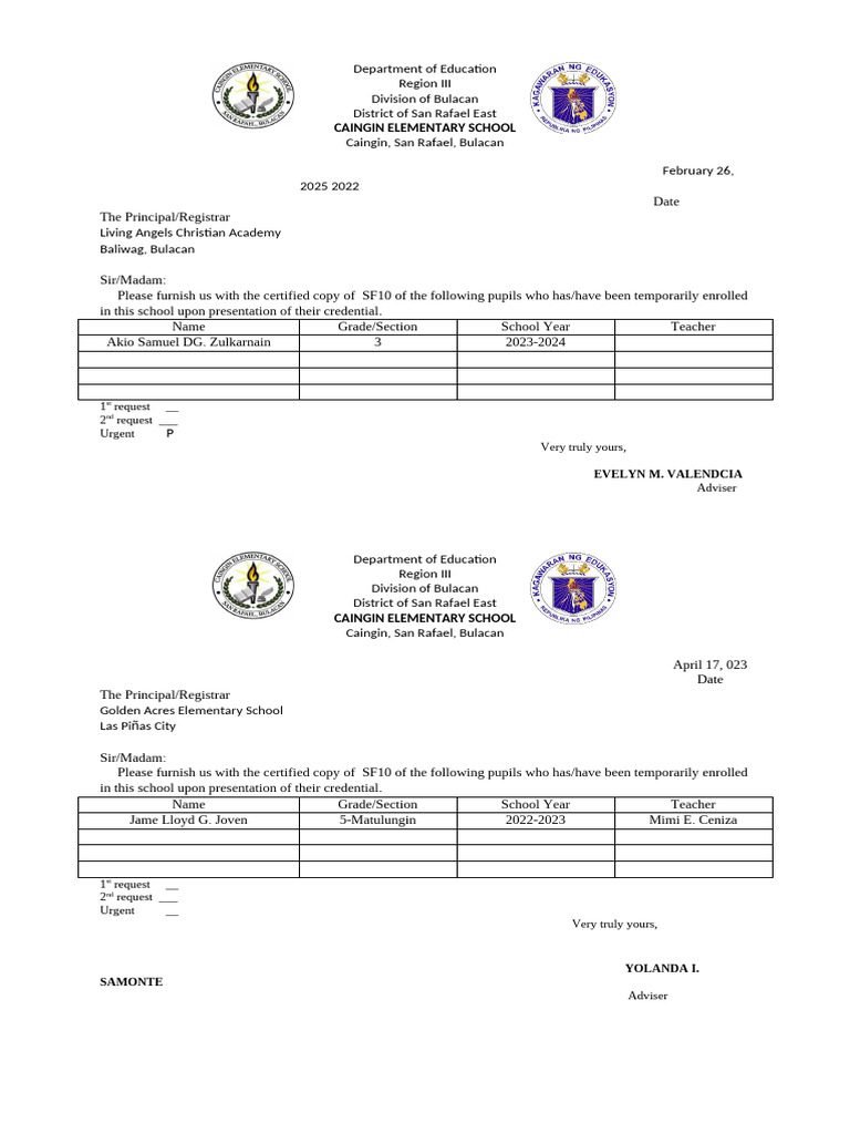 Form 137 Request Therese Negrete | PDF