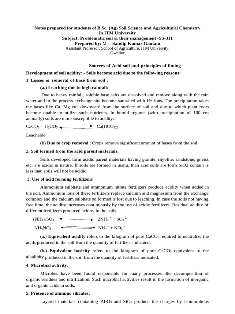 sources of soil acidity and priciple of liming (1) (1) | PDF | Soil ...