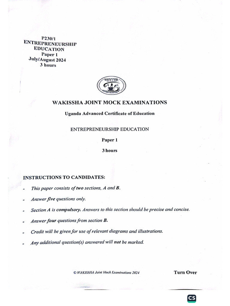 UACE WAKISSHA 2024 ENT PP1(1) | PDF