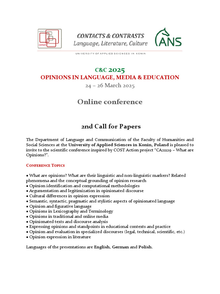 C&C 2025 2nd Call For Papers | PDF | Linguistics | Liberal Arts Education