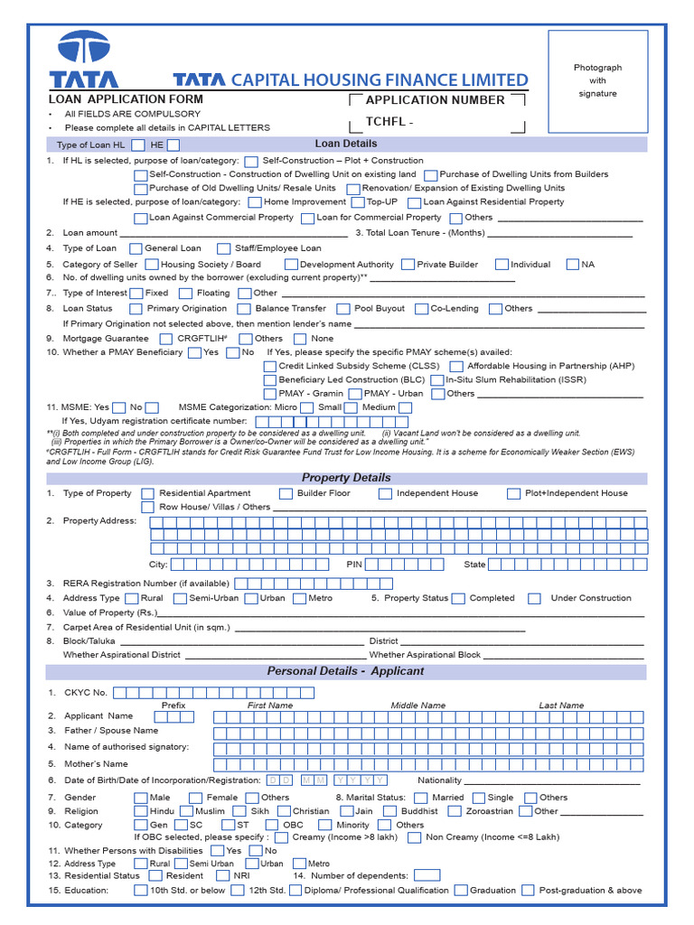 Loan Application Form for Housing Finance | PDF | Loans | Mortgages