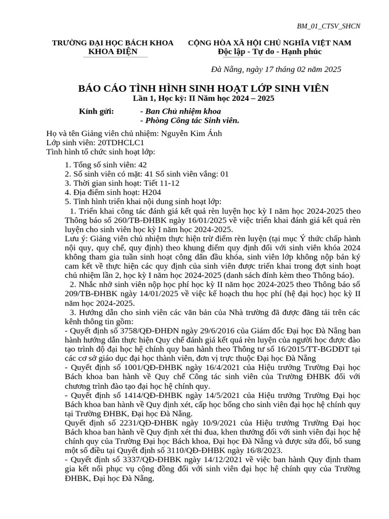 BM01 - Sinhhoatlop CLC1 | PDF